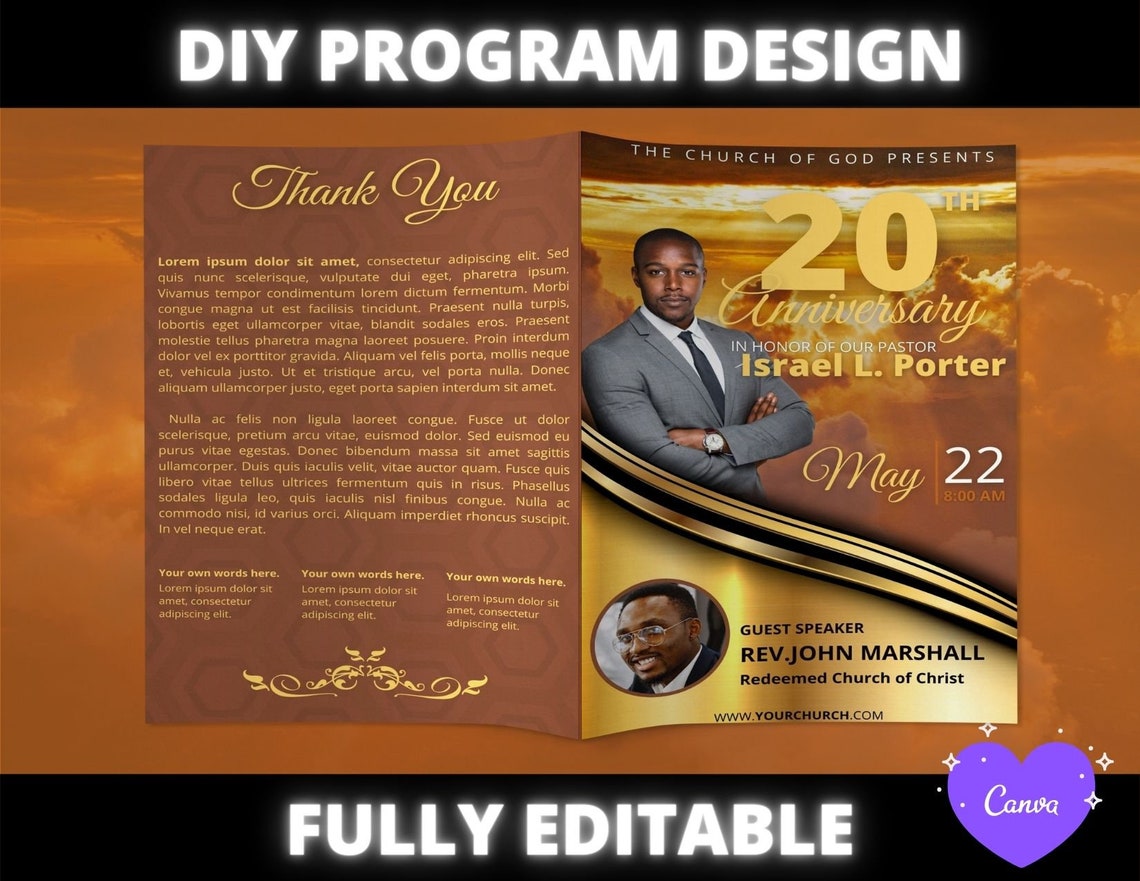 Church Program Template, DIY Church Anniversary Program Template ...