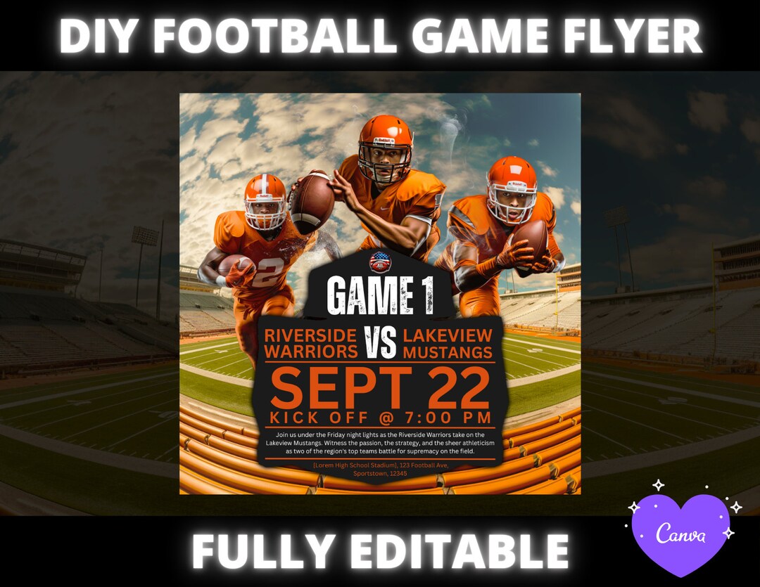 CANVA Football Game Poster Template, Friday Night Football Template ...
