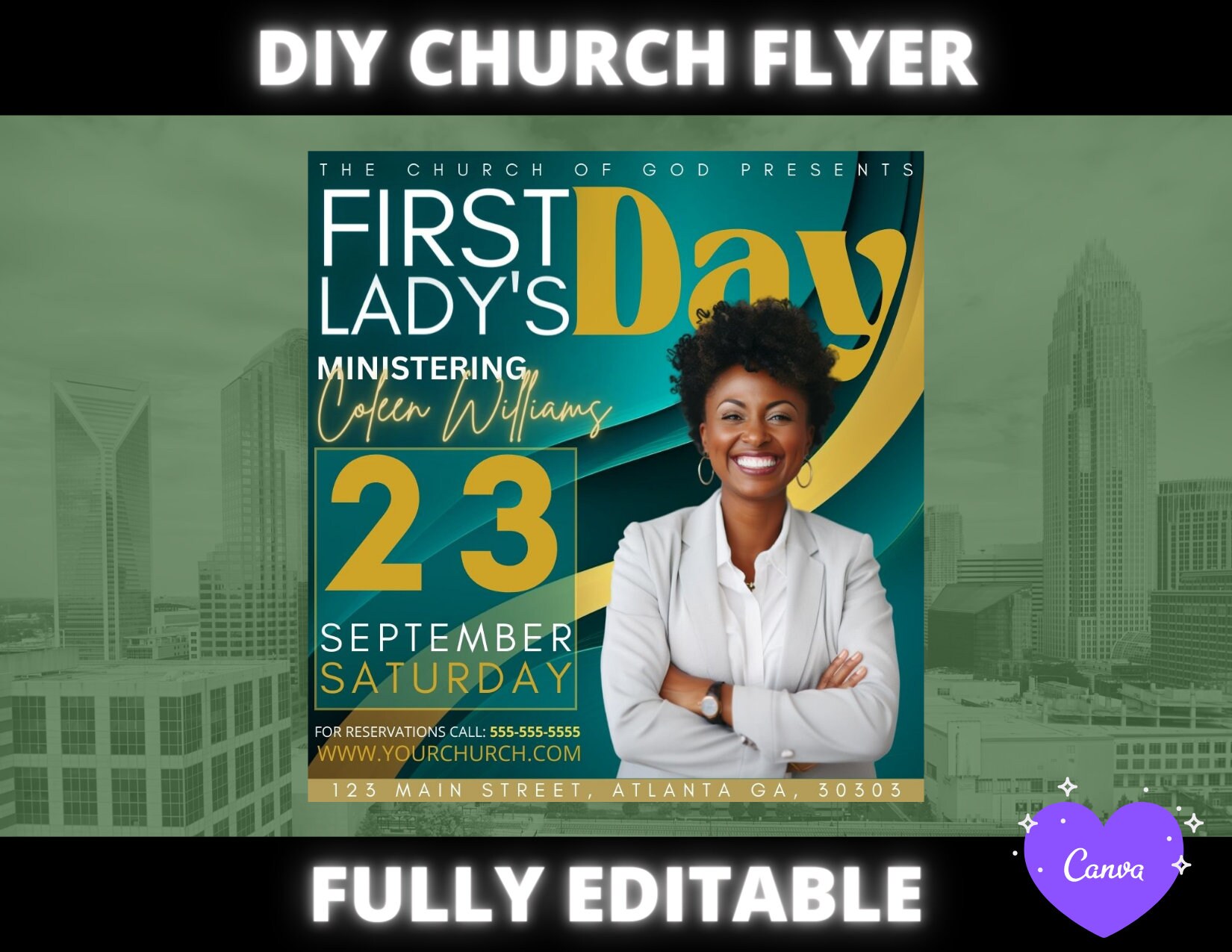 First Lady’s Day Church Flyer, DIY Church Event Flyer, Sunday Service ...