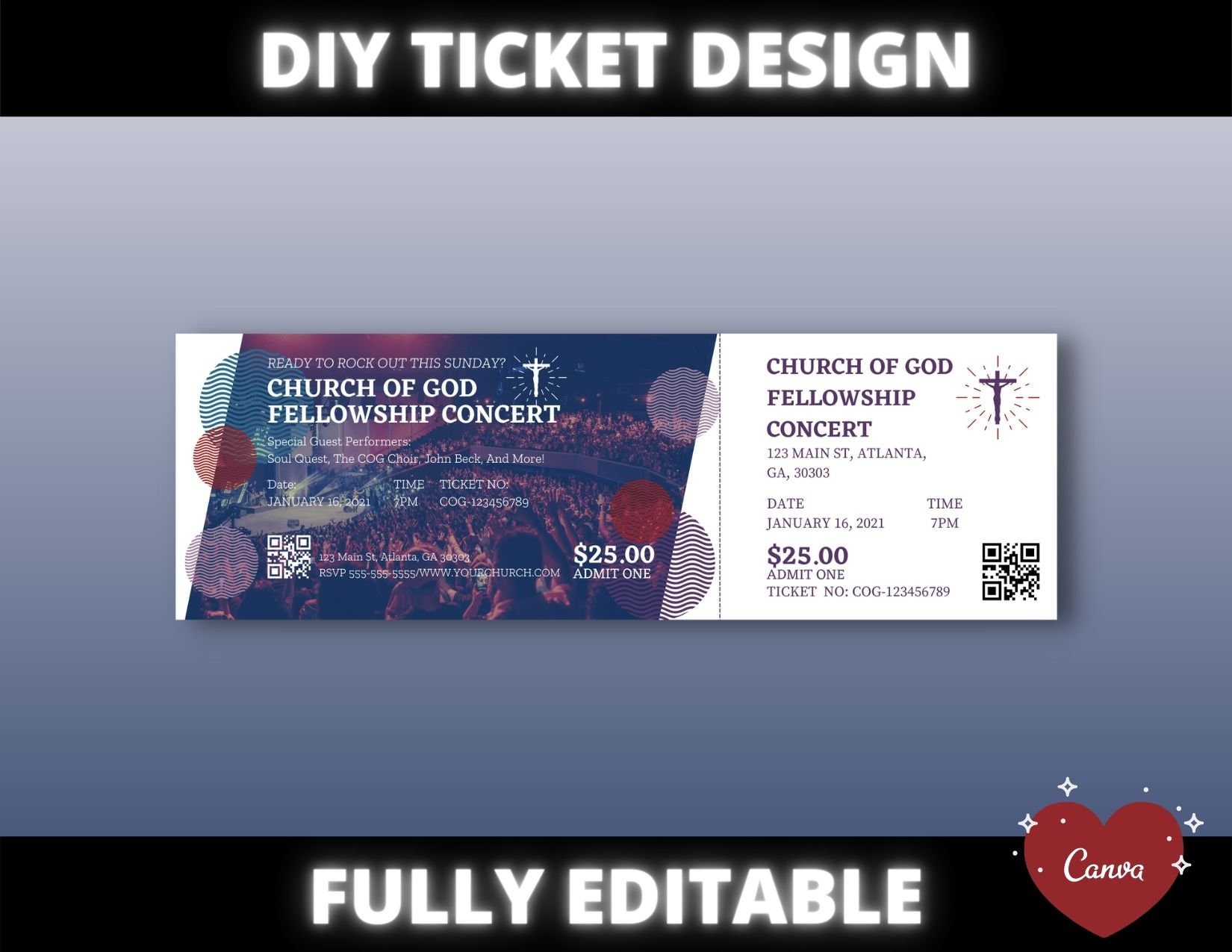 Customizable Concert Ticket Template,editable Church Concert Ticket ...