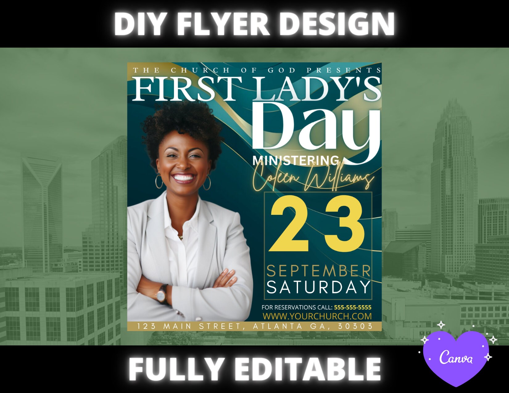 First Lady’s Day Church Flyer, DIY Church Event Flyer, Sunday Service ...