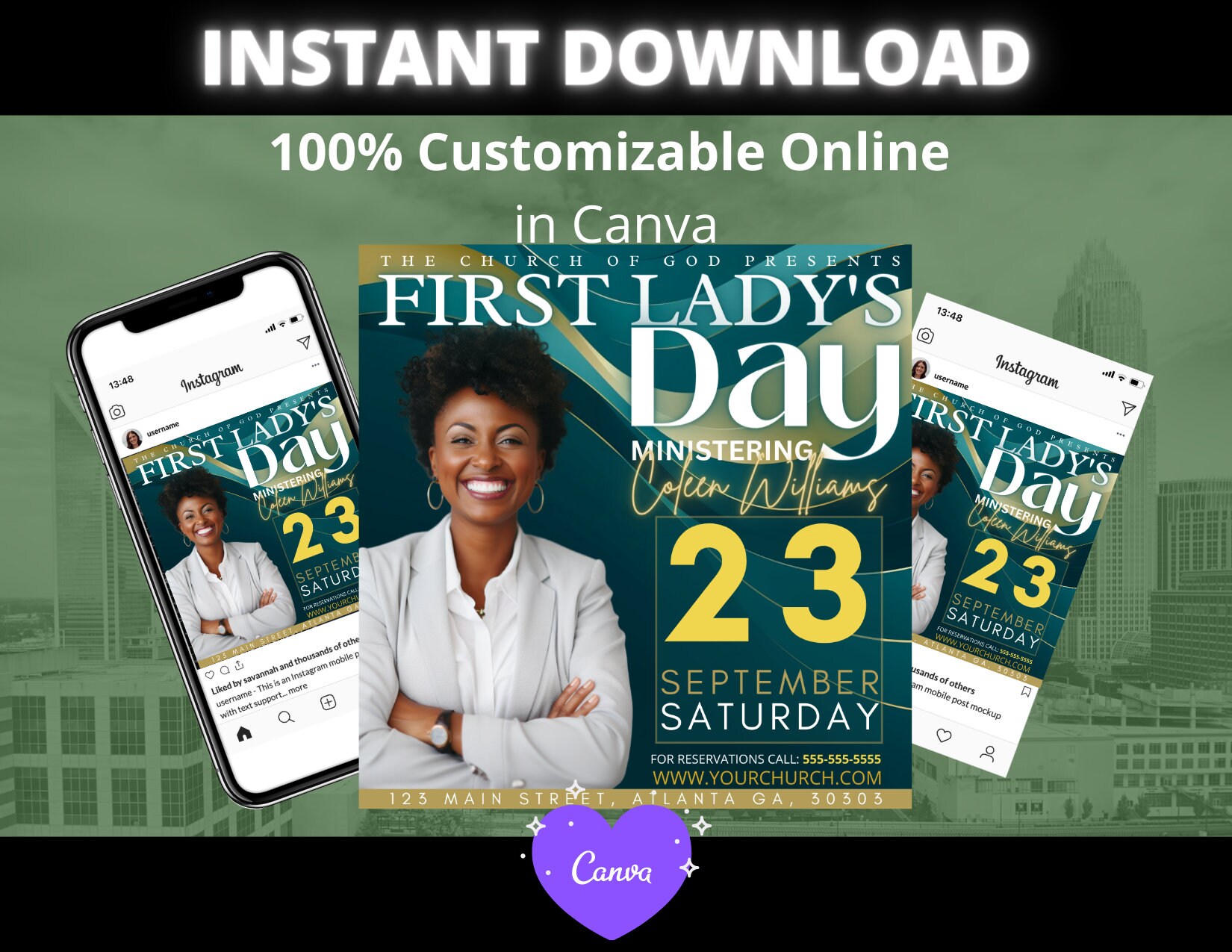 First Lady’s Day Church Flyer, DIY Church Event Flyer, Sunday Service ...