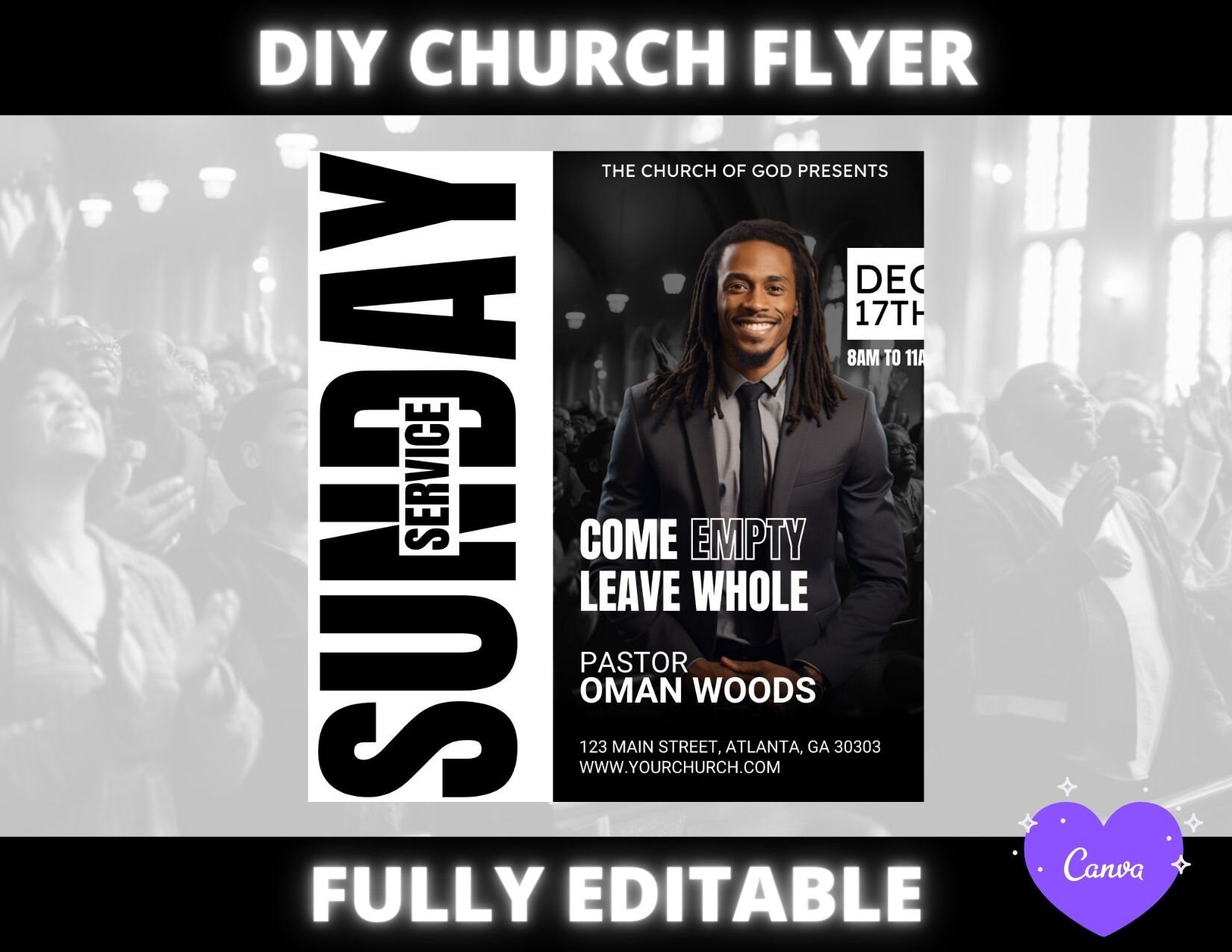 Sunday Service Church Flyer, Church Conference Flyer, DIY Church ...