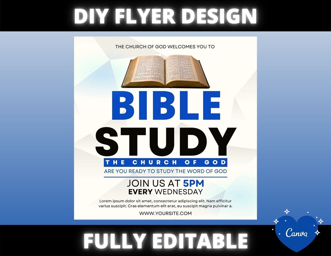 Bible Study Flyer, DIY Church Service Flyer, Sunday Service Invitation ...
