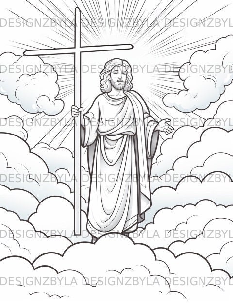 Jesus in Clouds Coloring Page for Kids | Digital Download - Etsy
