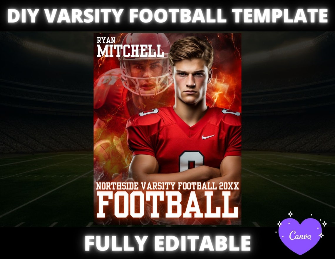 CANVA Football Poster Template, Digital Sports Background Football ...