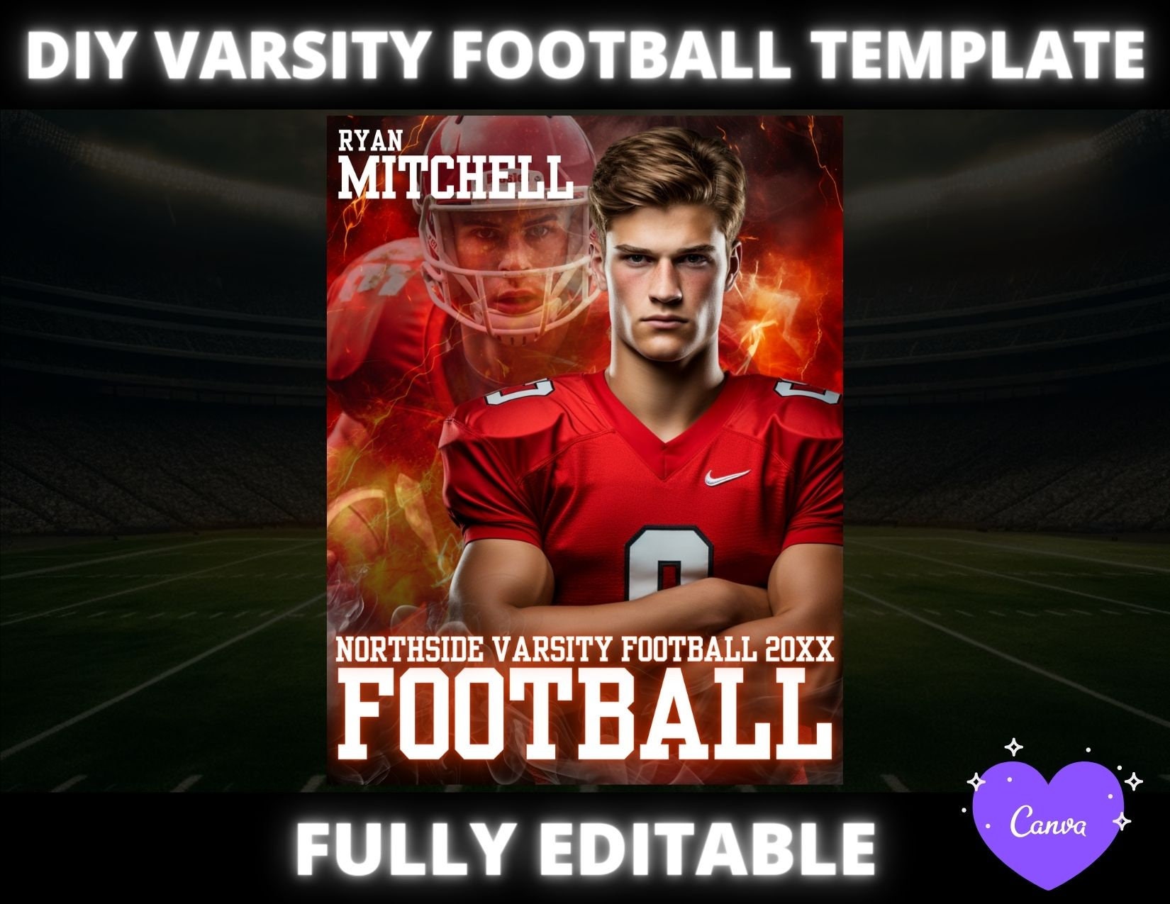 CANVA Football Poster Template, Digital Sports Background Football ...