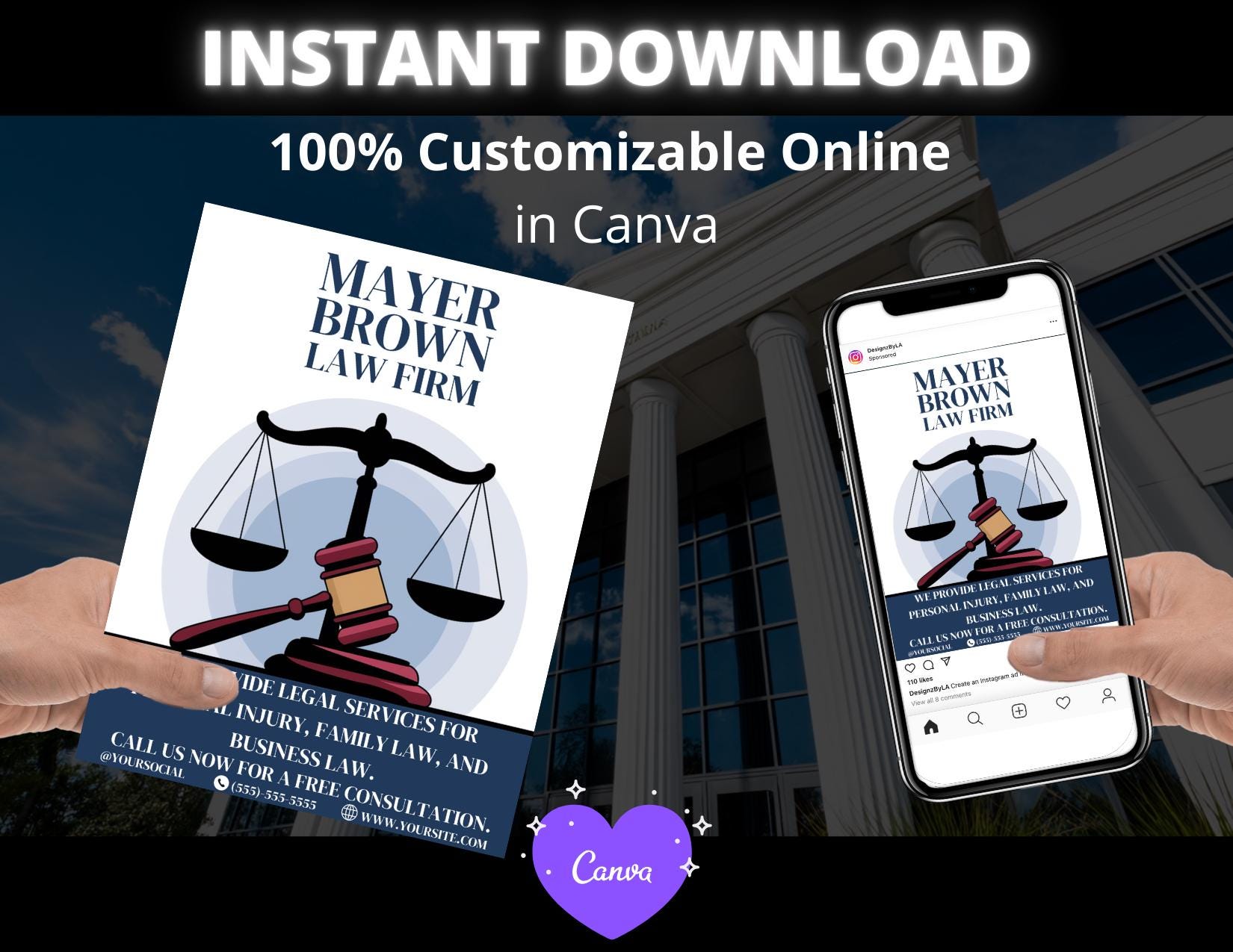 Editable Lawyer Flyer Template - DIY Canva Design - Legal Services ...