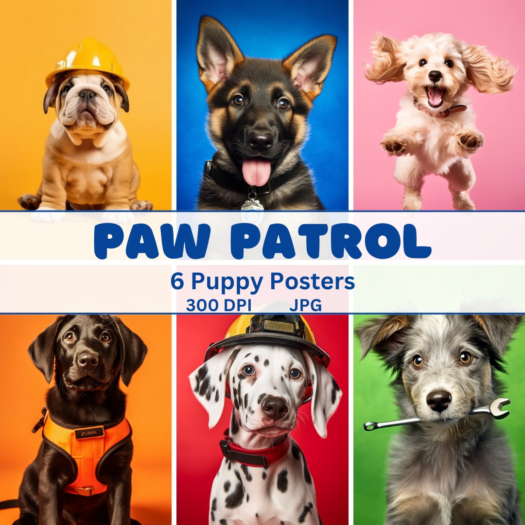 Rescue Pups Inspired Real-life Puppies Portrait Posters Set | Digital ...