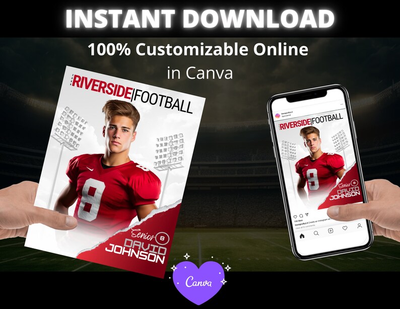 CANVA Football Poster Template, Digital Sports Background Football ...