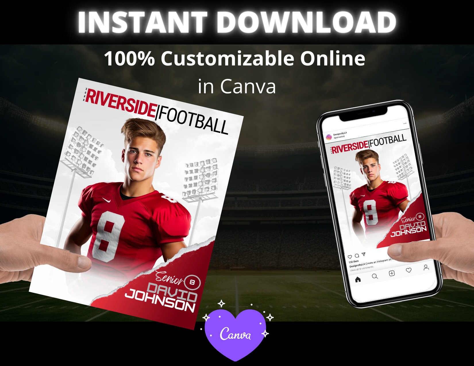 CANVA Football Poster Template, Digital Sports Background Football ...