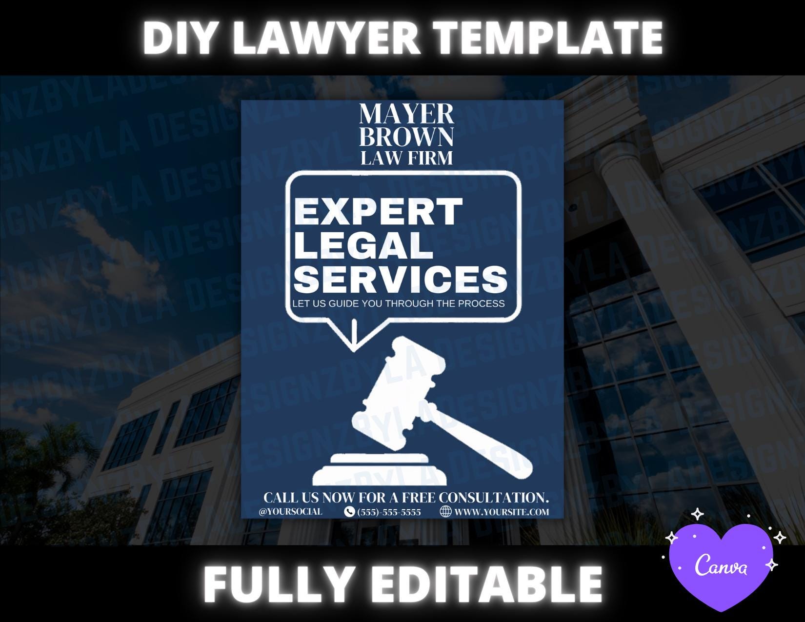 Editable Lawyer Flyer Template - DIY Canva Design - Legal Services ...