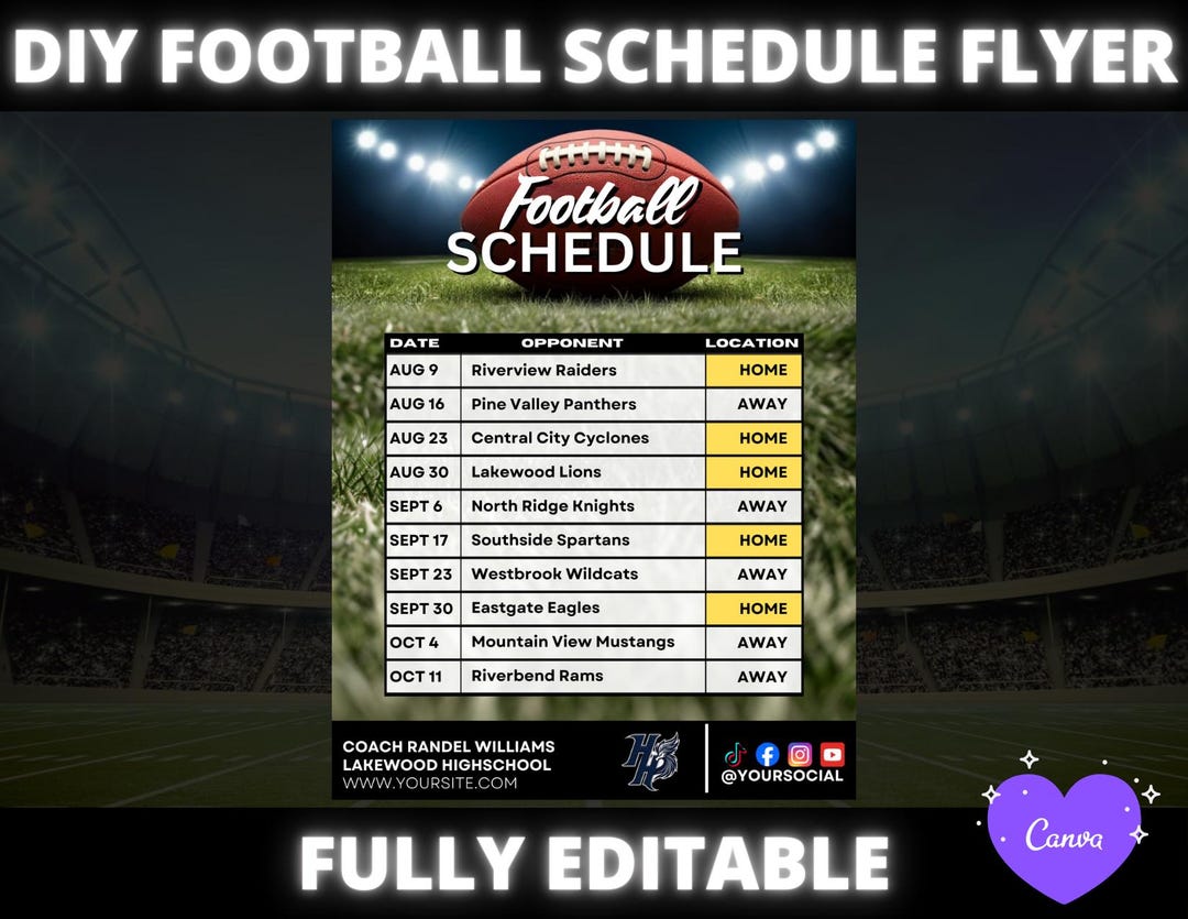 CANVA High School Football Schedule Template,friday Night Football ...
