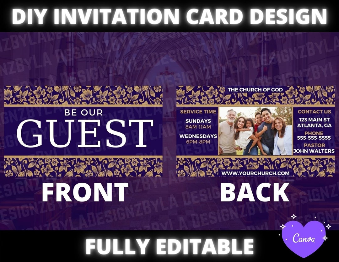 DIY Church Invitation Card, DIY Church Business Card, Sunday Service ...