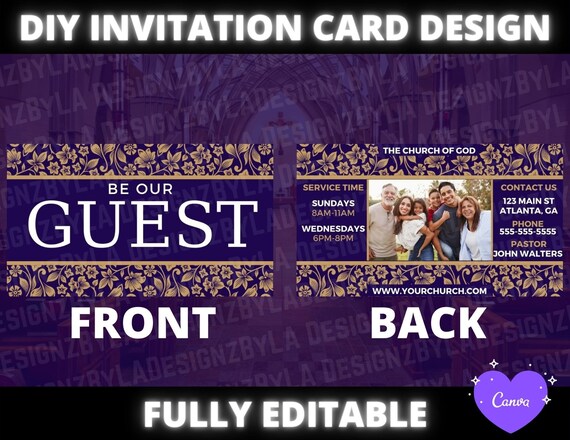 DIY Church Invitation Card DIY Church Business Card Sunday | Etsy