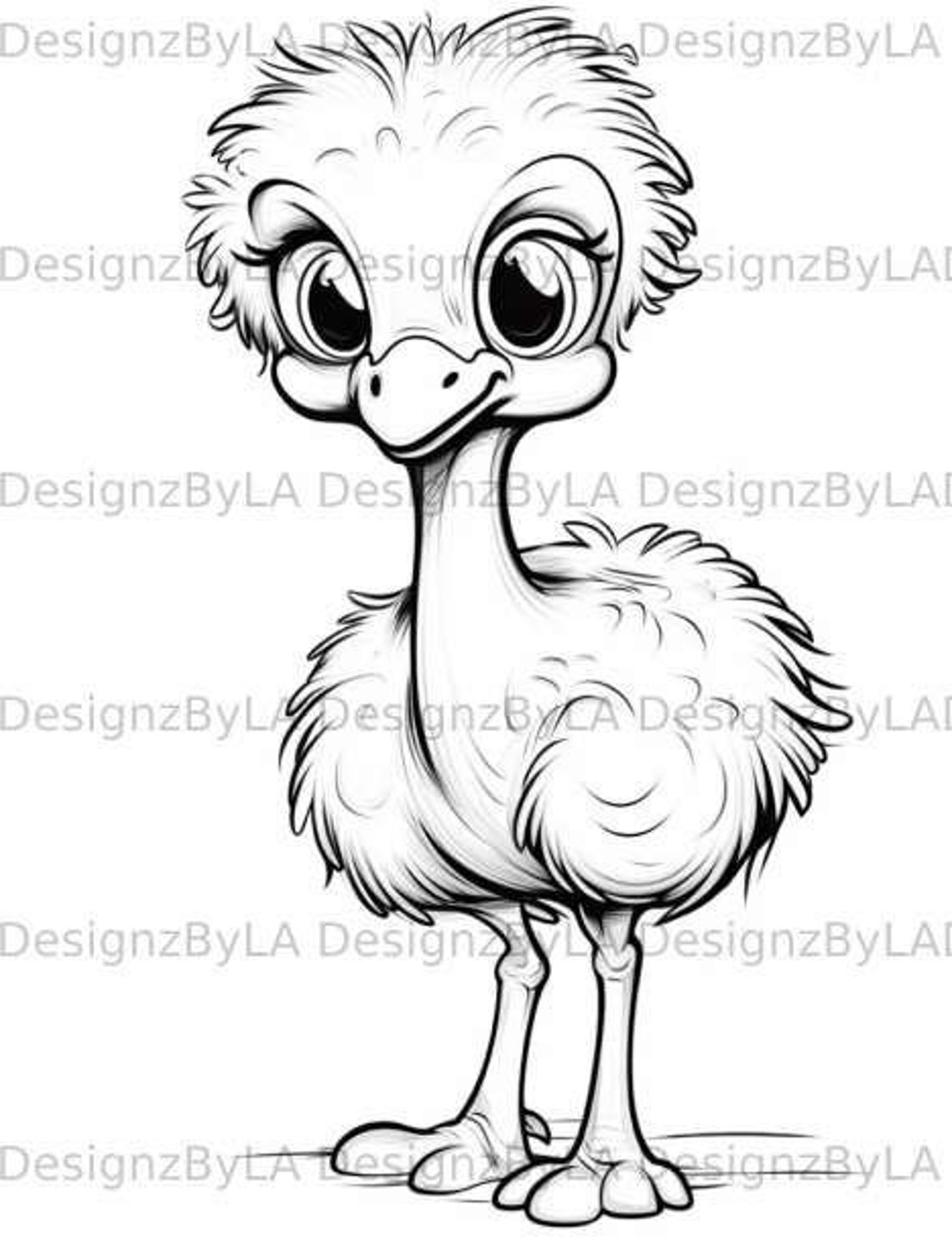 Grayscale Baby Ostrich Coloring Page for Kids | Digital Download - Etsy