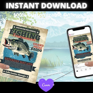 Digital Fishing Tournament Flyer Template - Editable Canva Design ...