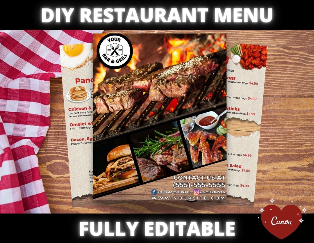 Rustic Restaurant Menu Template Bar & Grill Menu Catering Menu Template ...