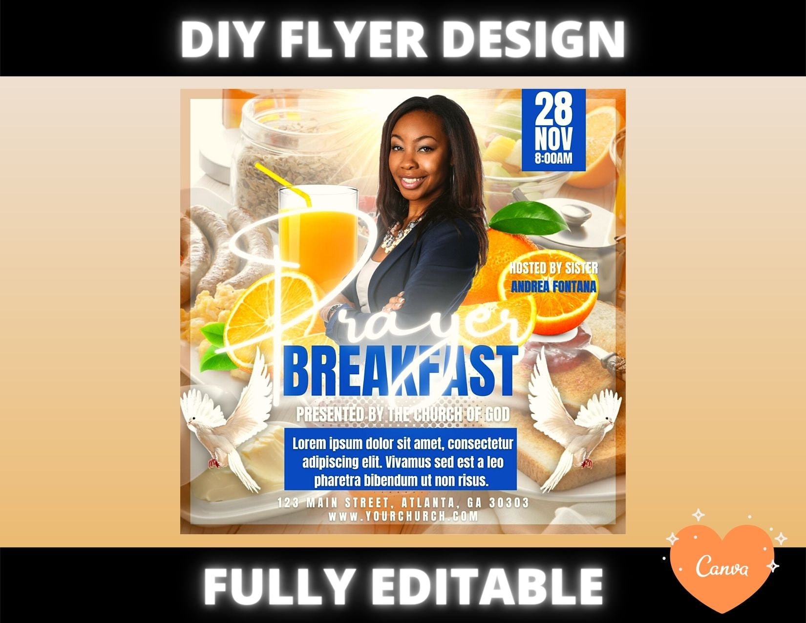 DIY Prayer Breakfast Church Flyer, DIY Church Service Flyer, Sunday ...