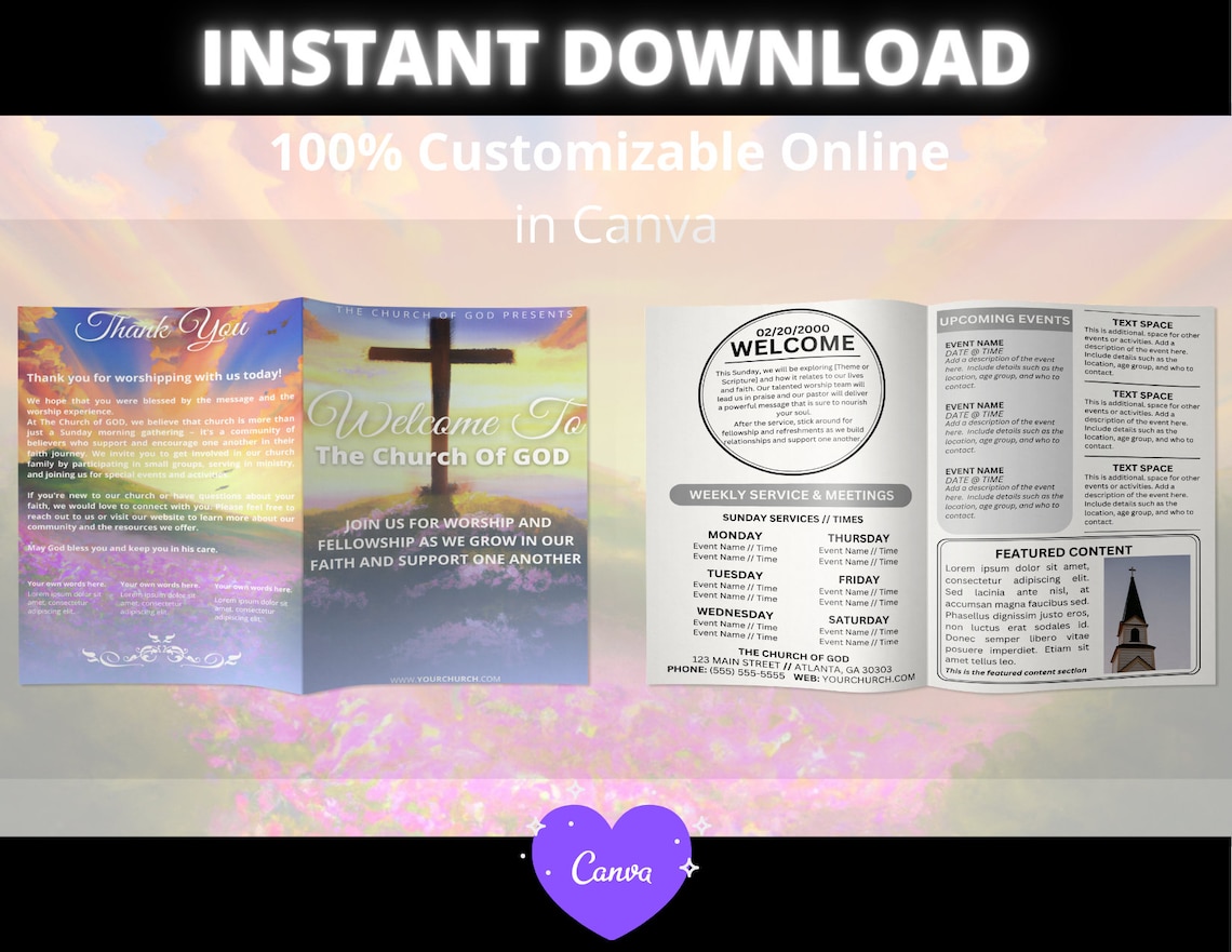 Church Bulletin Template, DIY Church Weekly Bulletin Template, Sunday ...