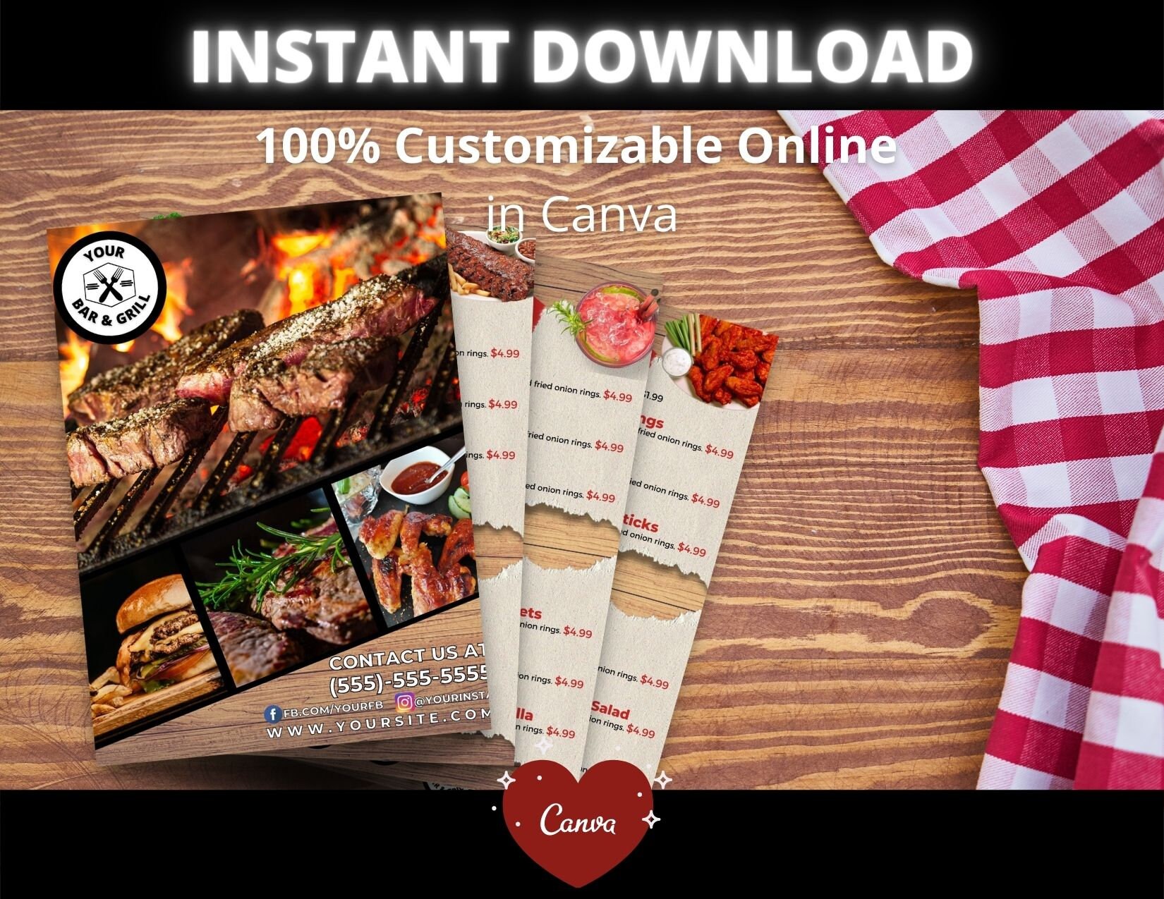 Rustic Restaurant Menu Template | Bar & Grill Menu | Catering Menu ...