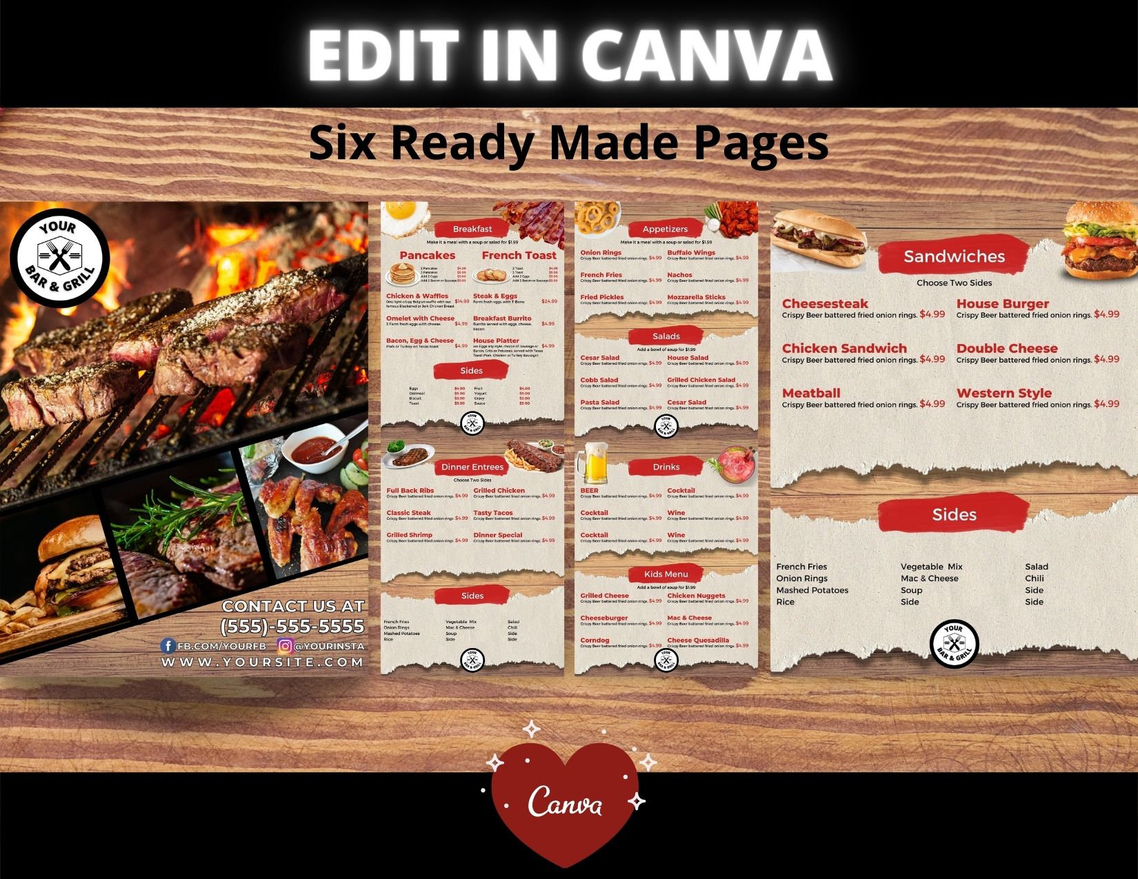 Rustic Restaurant Menu Template | Bar & Grill Menu | Catering Menu ...
