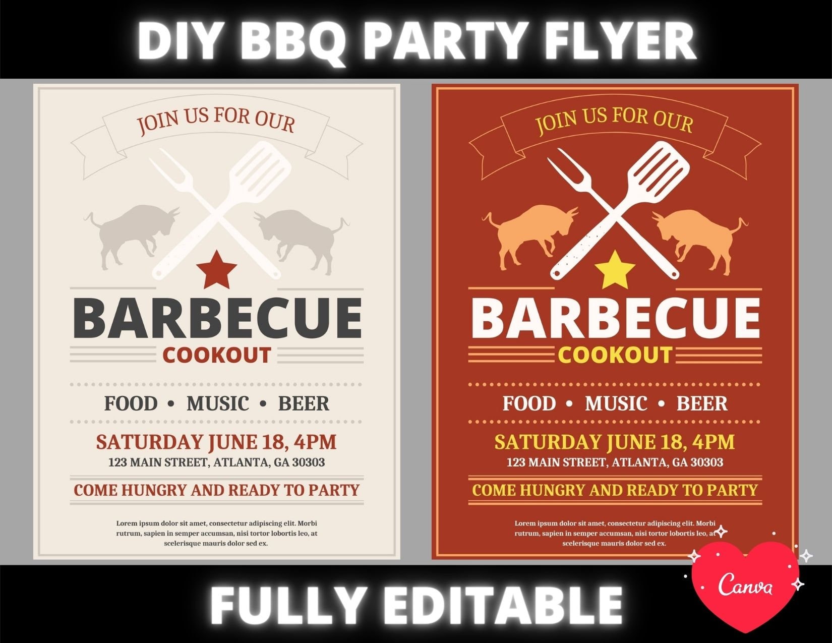 DIY BBQ Cookout Flyer, DIY Barbecue Invitation, Summer Barbeque Party ...