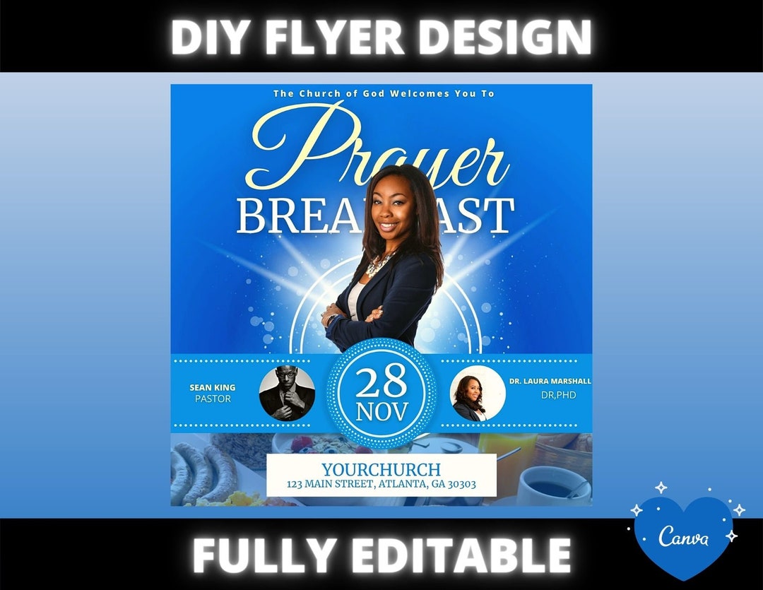 DIY Prayer Breakfast Church Flyer, DIY Church Service Flyer, Sunday ...