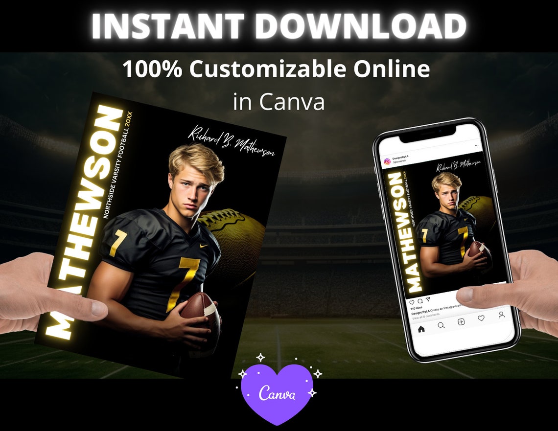 CANVA Football Poster Template, Digital Sports Background Football ...