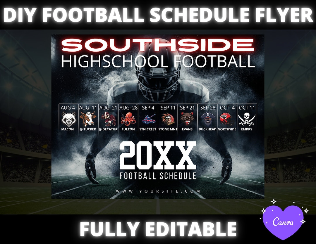 CANVA High School Football Schedule Template,friday Night Football ...