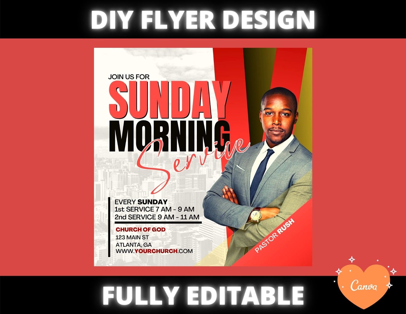 DIY Church Service Flyer, Sunday Service Invitation Flyer for Pastor ...