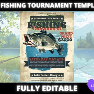 Digital Fishing Tournament Flyer Template - Editable Canva Design ...