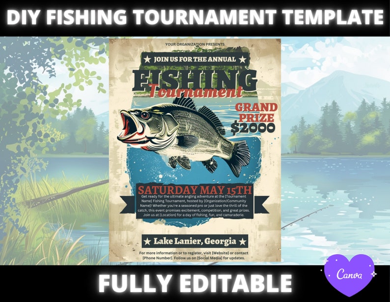 Digital Fishing Tournament Flyer Template - Editable Canva Design ...