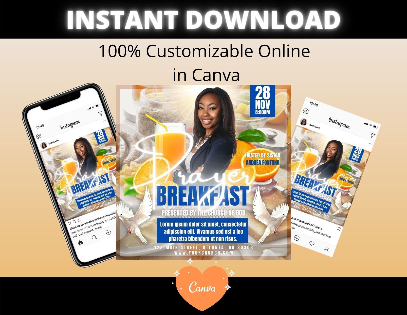 DIY Prayer Breakfast Church Flyer, DIY Church Service Flyer, Sunday ...