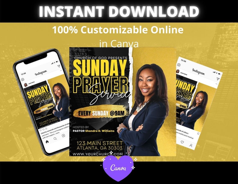 DIY Church Service Flyer, Sunday Service Invitation Flyer for Pastor ...