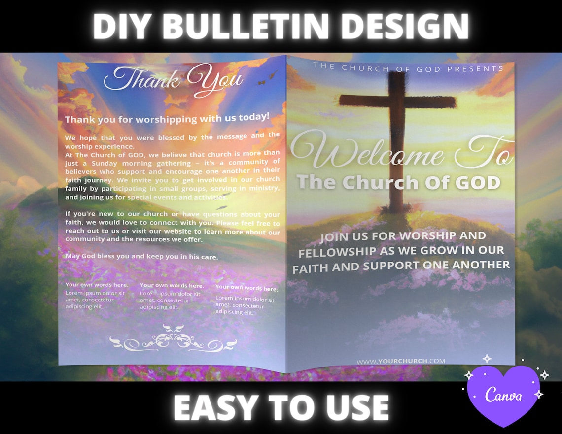 Church Bulletin Template, DIY Church Weekly Bulletin Template, Sunday Service Program Template ...