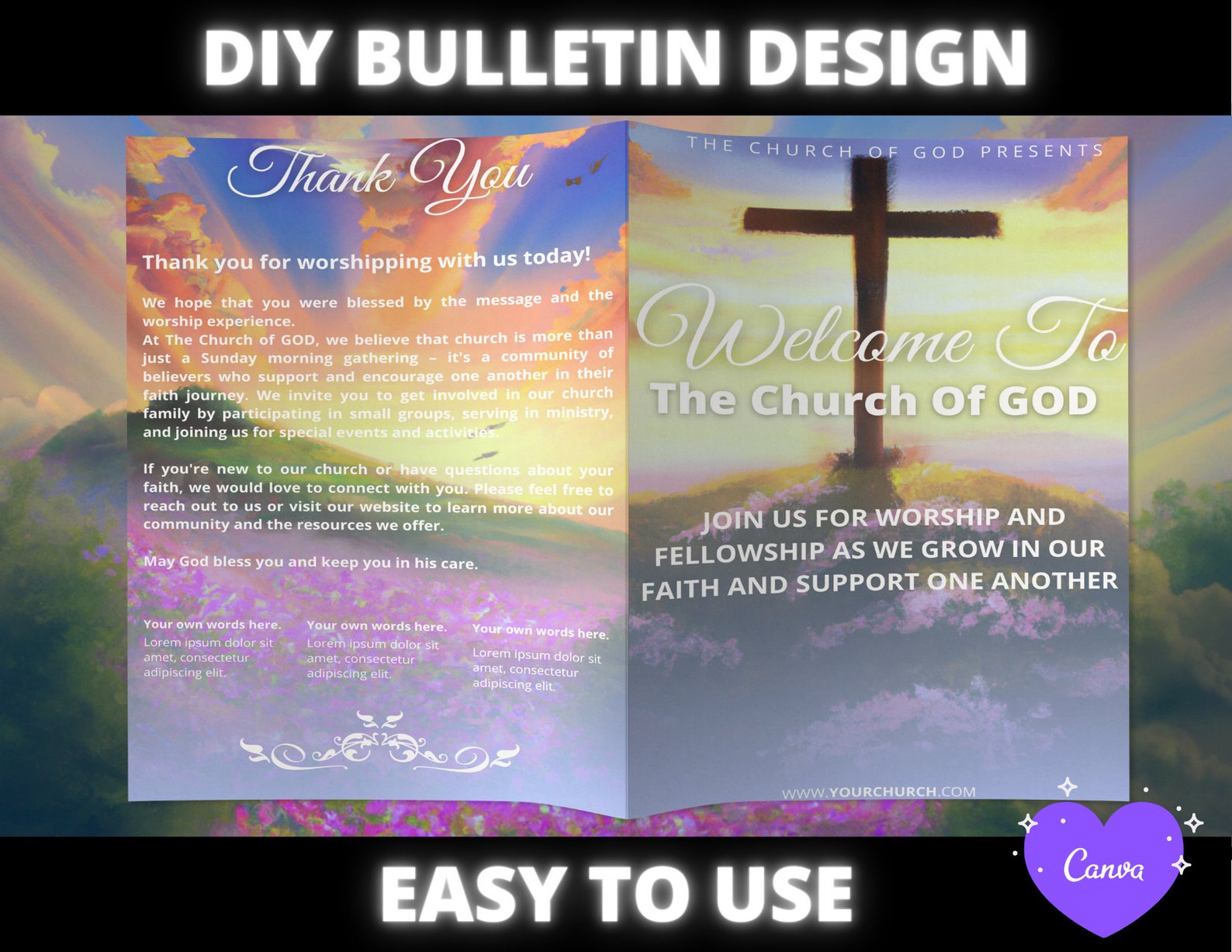 Church Bulletin Template, DIY Church Weekly Bulletin Template, Sunday ...