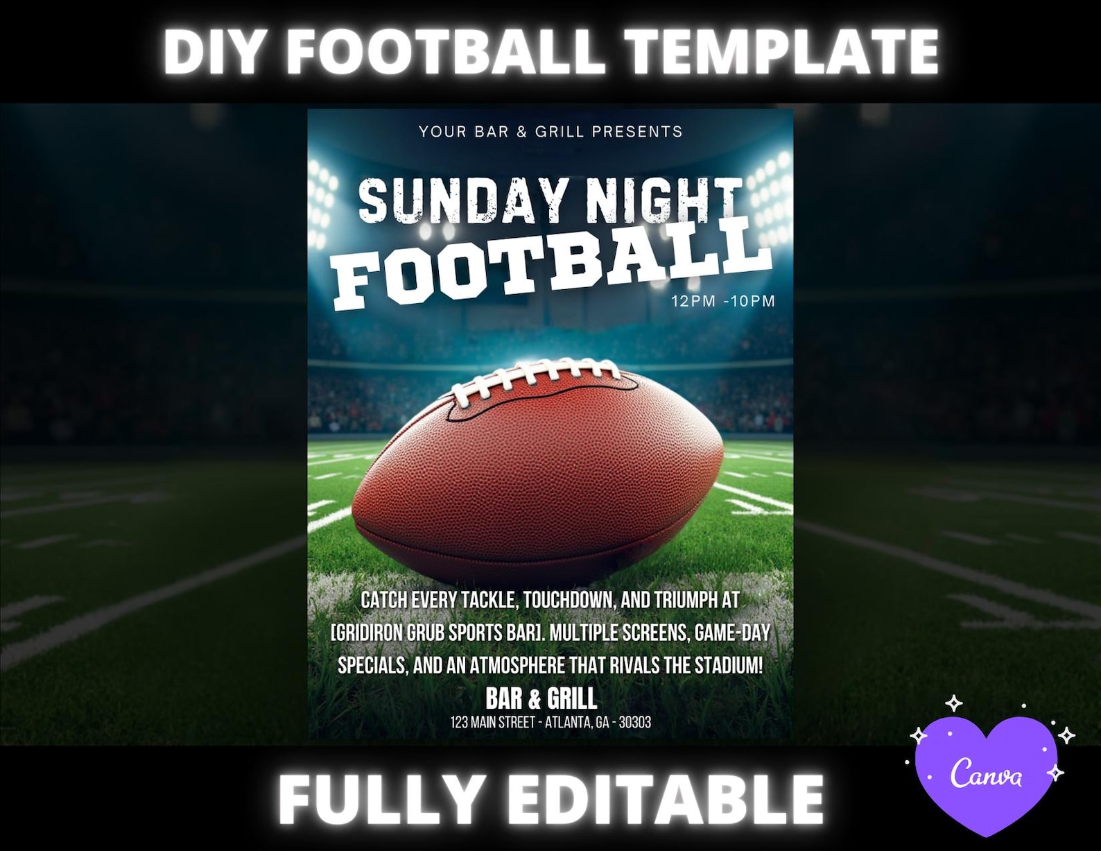 CANVA Football Game Flyer Template, Sunday Night Football Template ...