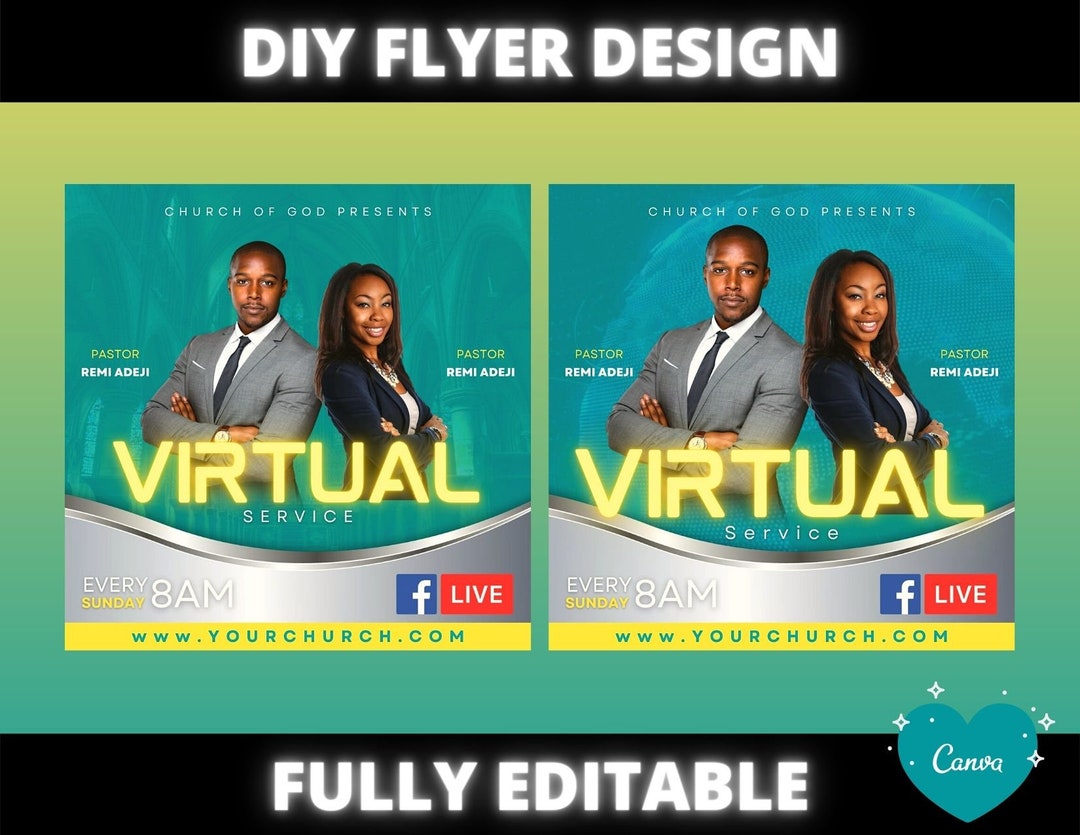 Virtual Church Service Flyer, Online Church Service Flyer, Sunday ...