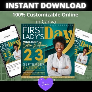First Lady’s Day Church Flyer, DIY Church Event Flyer, Sunday Service ...