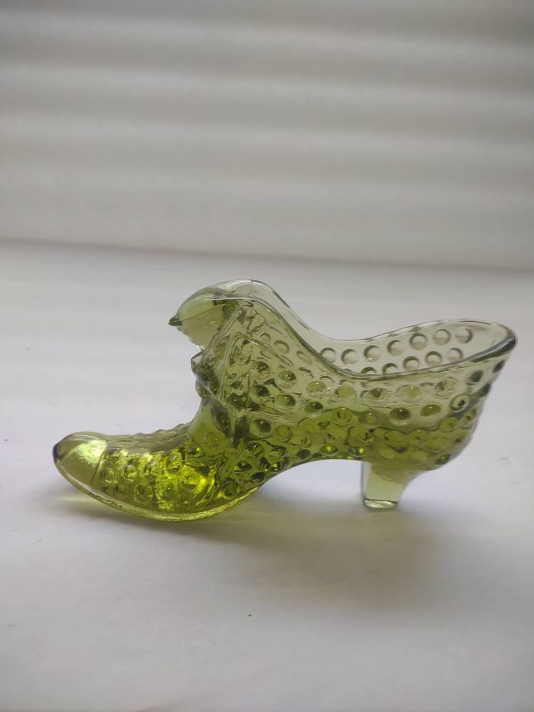 Fenton Green Glass Cat Head Hobnail Boot Shoe - Etsy
