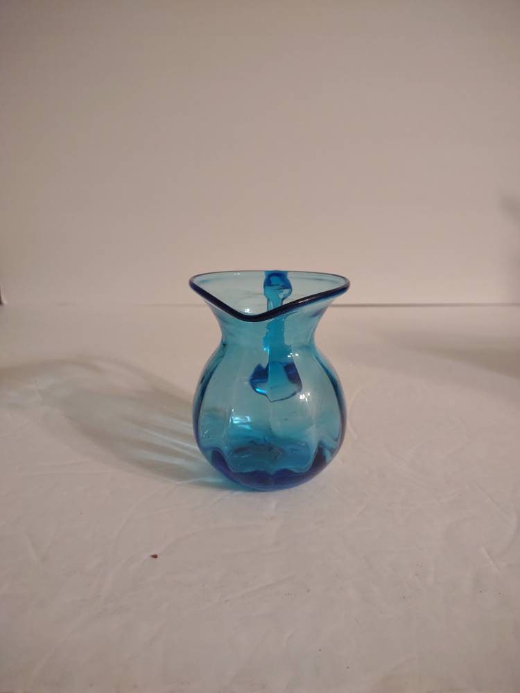 Pilgrim Creamer Turquoise Blue Glass Small Pitcher - Etsy