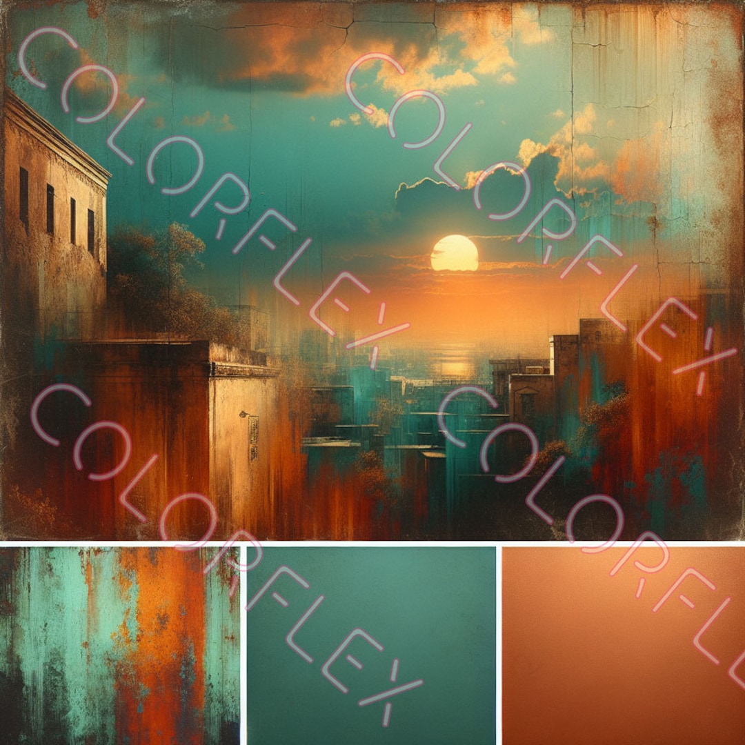 Distressed-teal-sunset - High Resolution Vector File -instant Digital ...