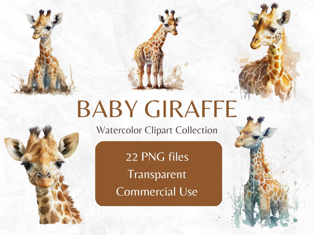 Watercolor Baby Giraffe Clipart, 22 Pcs, for Nursery Décor, Baby Shower ...