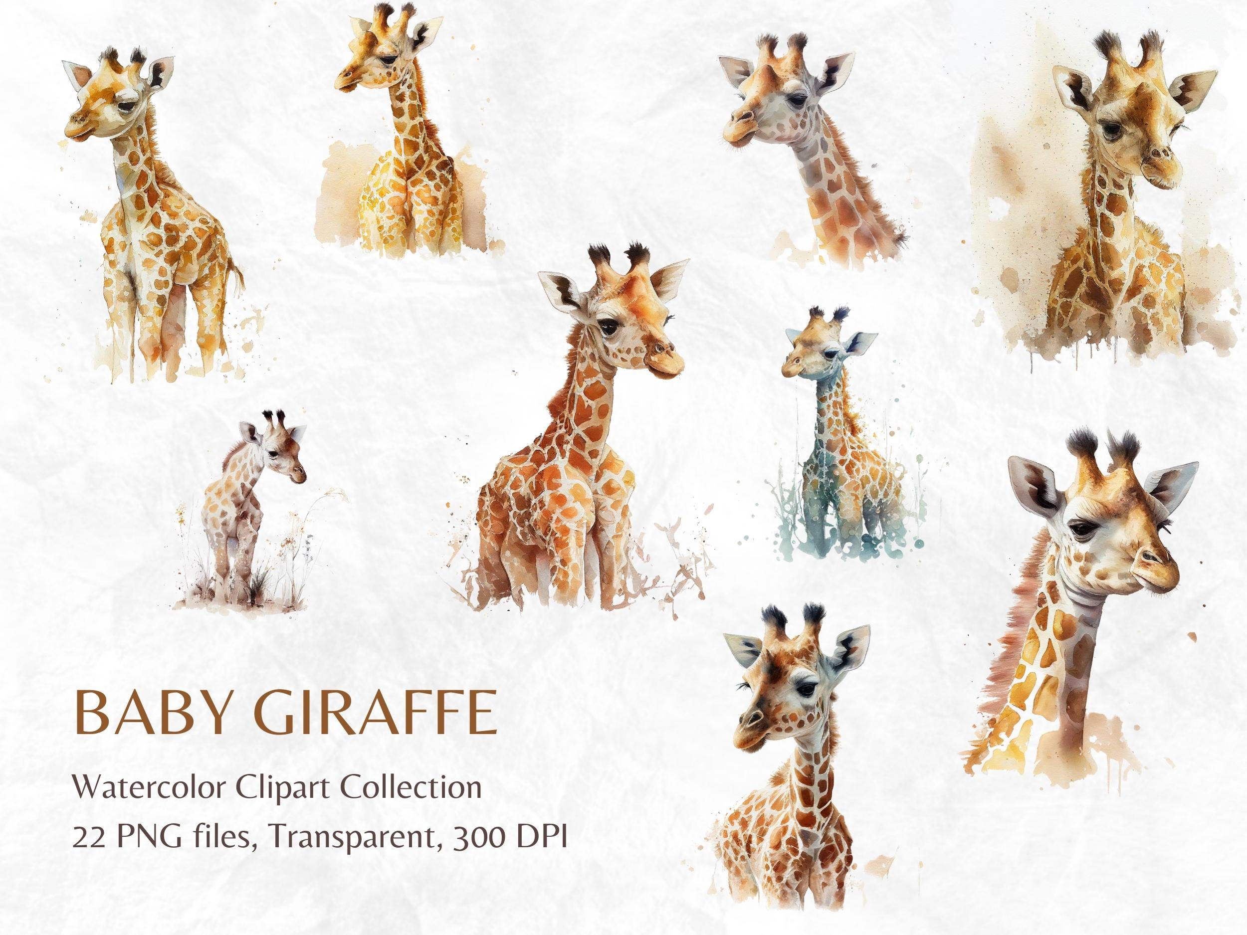 Watercolor Baby Giraffe Clipart, 22 Pcs, for Nursery Décor, Baby Shower ...
