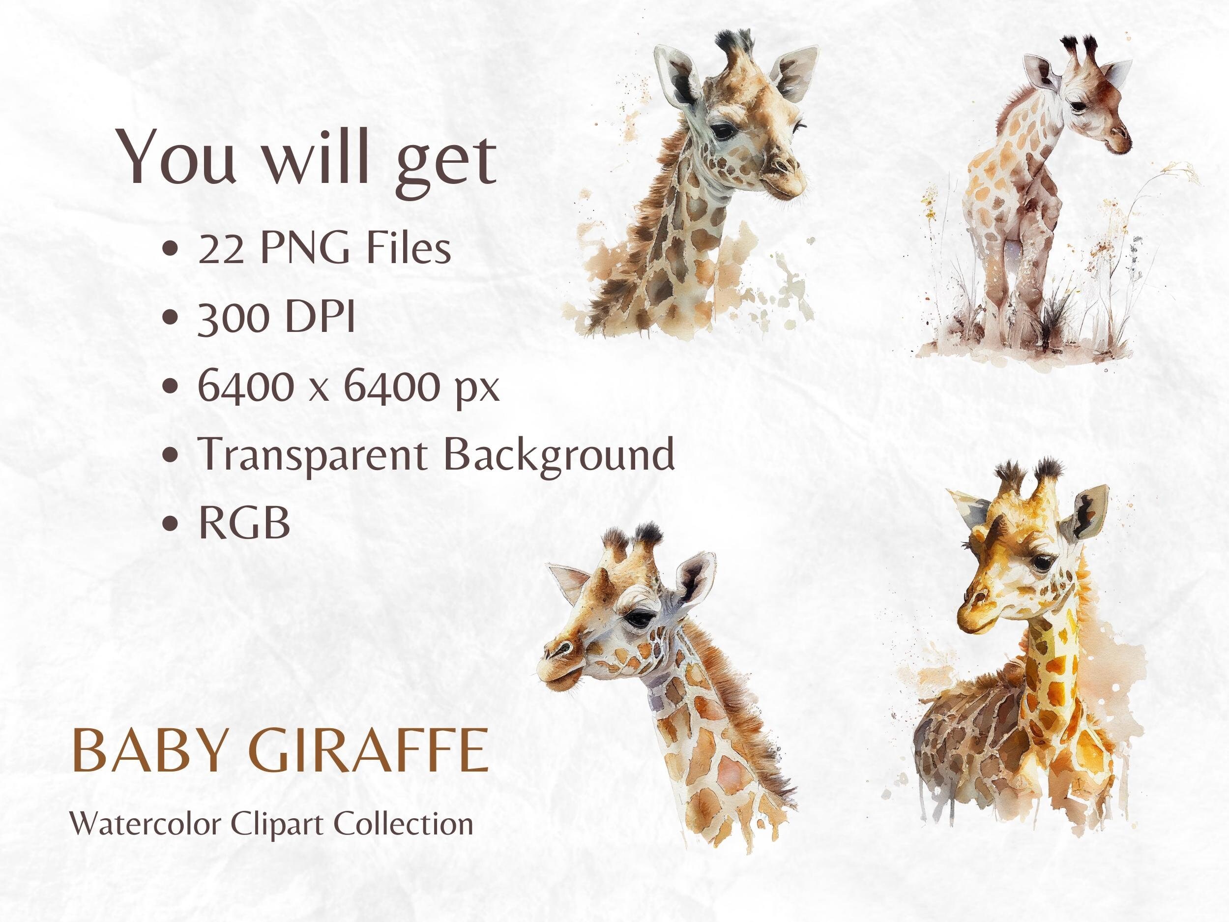 Watercolor Baby Giraffe Clipart, 22 Pcs, for Nursery Décor, Baby Shower ...