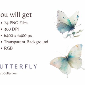 Watercolor Butterfly Clip Art, 24 Pcs, for Invitations, Scrapbooks ...