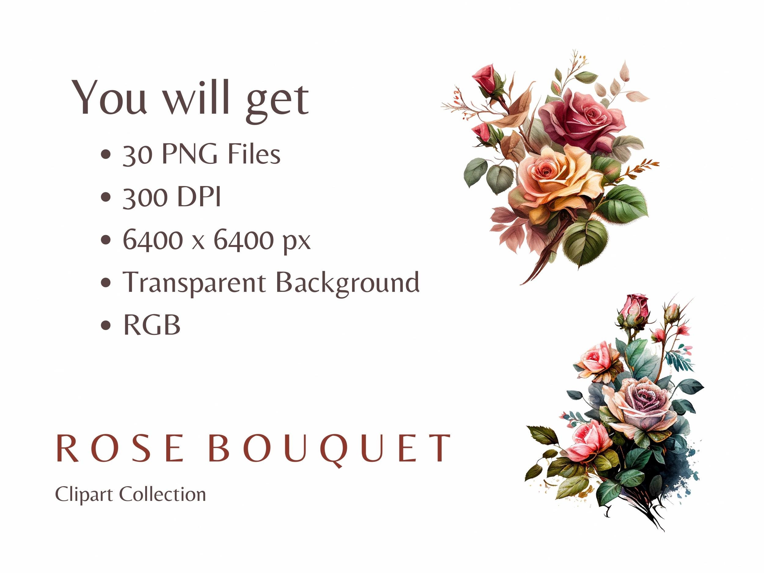 Watercolor Rose Bouquet Clip Art 30 Pcs for Invitations - Etsy