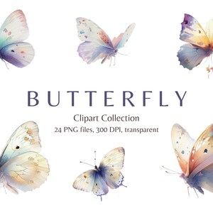 Watercolor Butterfly Clip Art, 24 Pcs, for Invitations, Scrapbooks ...