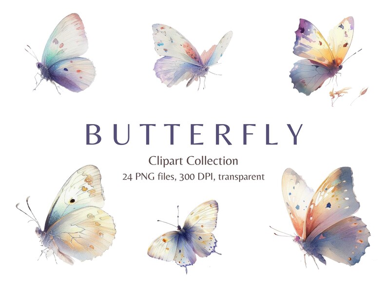 Watercolor Butterfly Clip Art, 24 Pcs, for Invitations, Scrapbooks ...